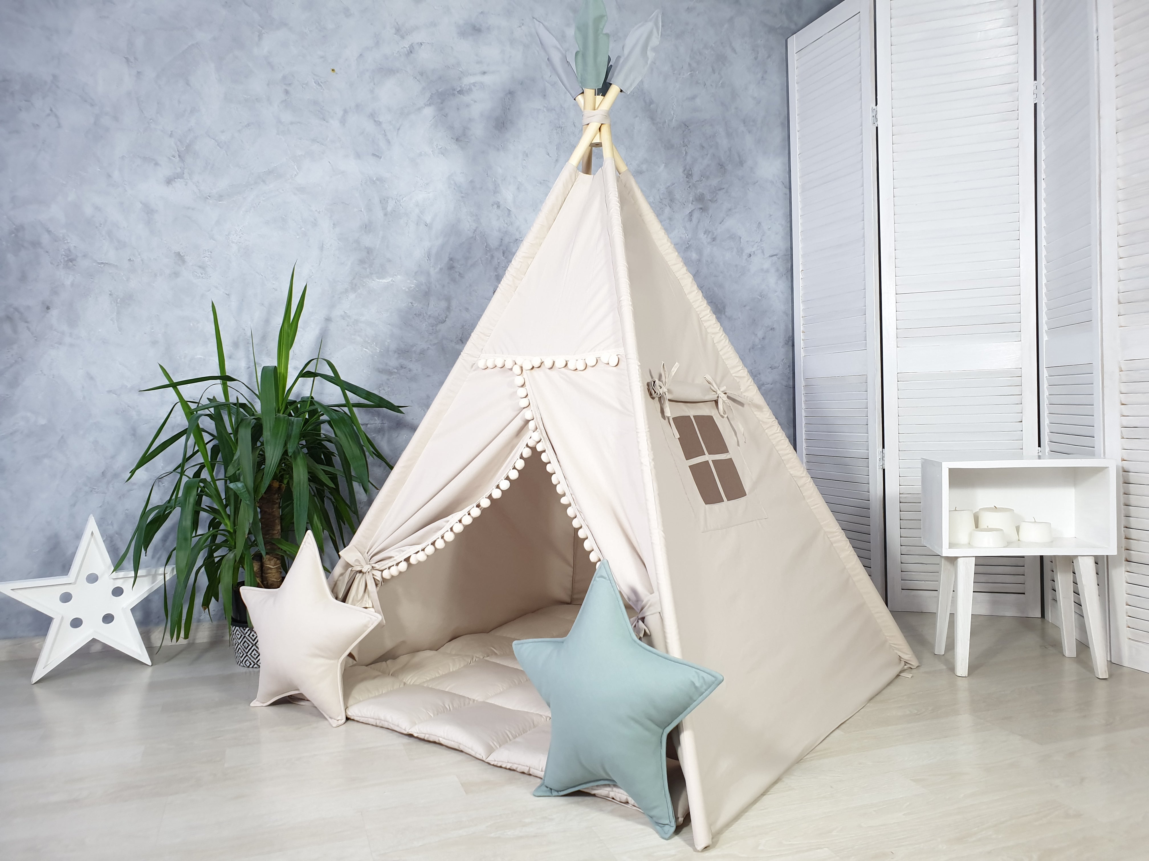 Handmade Beige Play Tent for Kids | Cotton Wigwam | HelloLittleFox